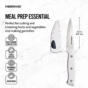 Farberware Edgekeeper Triple Riveted Paring Self-Sharpening Blade Cover, High Carbon-Stainless Steel Kitchen Ergonomic Handle, Razor-Sharp Knife, 3.5 Inch, White