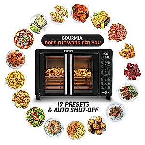 Gourmia Toaster Oven Air Fryer Combo 17 cooking presets 1700W french door digital air fryer oven 24L capacity air fryer accessories, convection toaster oven rack, baking pan, tray recipe book GTF7460