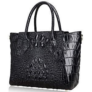 PIJUSHI Designer Genuine Leather Top Handle Shoulder Bag Bundle with Crocodile Leather Wristlet Wallet