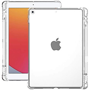 SFFINE Clear Case for New iPad 10.2 7th/8th/9th Generation 2021/2020/2019 with Pencil Holder, Shockproof Thin Slim Transparent Flexible TPU Gel Silicon Back Cover Protective Shell Fit iPad 10.2 Inch