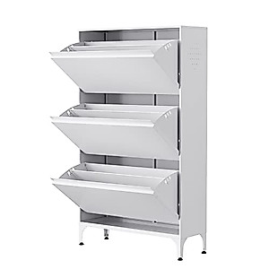 WIILAYOK Shoe Cabinet - Freestanding or Wall Mounted Shoe Storage Organizer with 3 Flip Drawers and Adjustable Shelves - Ideal for Entryway, Hallway, Closet - White