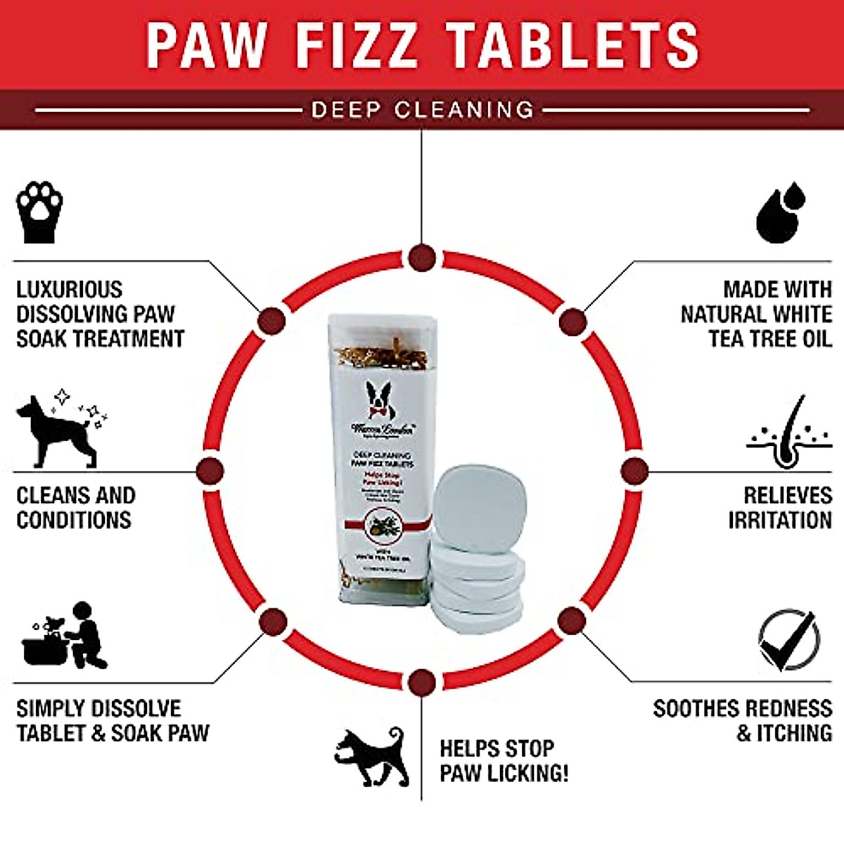 Warren London Deep Cleaning Paw Soak | Soothing Itchy Paw Relief for Dogs with Seaweed, Tea Tree Oil, & Aloe Vera | Anti Licking for Dogs Paws | 5 Minute Paw Spa Service at Home | 12 Tablets