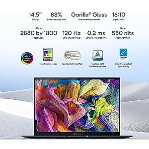 Asus Zenbook 14.5/in 2.8K(2880 x 1800) 120Hz OLED Laptop, 14-Core i7-13700H Evo, 100 Percent DCI-P3, WiFi 6E, 2X Thunderbolt 4, Harman Kardon, Widnows 11, w/Mousepad (16GB LPDDR5 RAM | 1TB PCIe SSD)