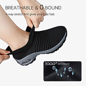 STQ Womens Slip on Walking Shoes Breathable Non Slip Work Shoes Comfortable Air Cushion Orthopedic Sneakers with Arch Support Black 7.5
