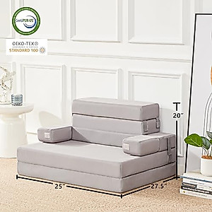 Lazyzizi Sleep 4 Inch Foldable Mattress, Portable Floor Mattress Couch with Headrest, Washable Cover, Foldable Foam Couch Single for Guest Bed, Folding Sofa Bed, Camping, Road Trip, Dark Grey