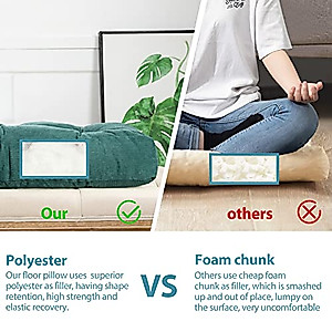 HIGOGOGO Floor Pillow, Square Meditation Pillow for Seating on Floor Solid Thick Tufted Seat Cushion Meditation Cushion for Yoga Living Room Sofa Balcony Outdoor, Dark Green, 22x22 Inch
