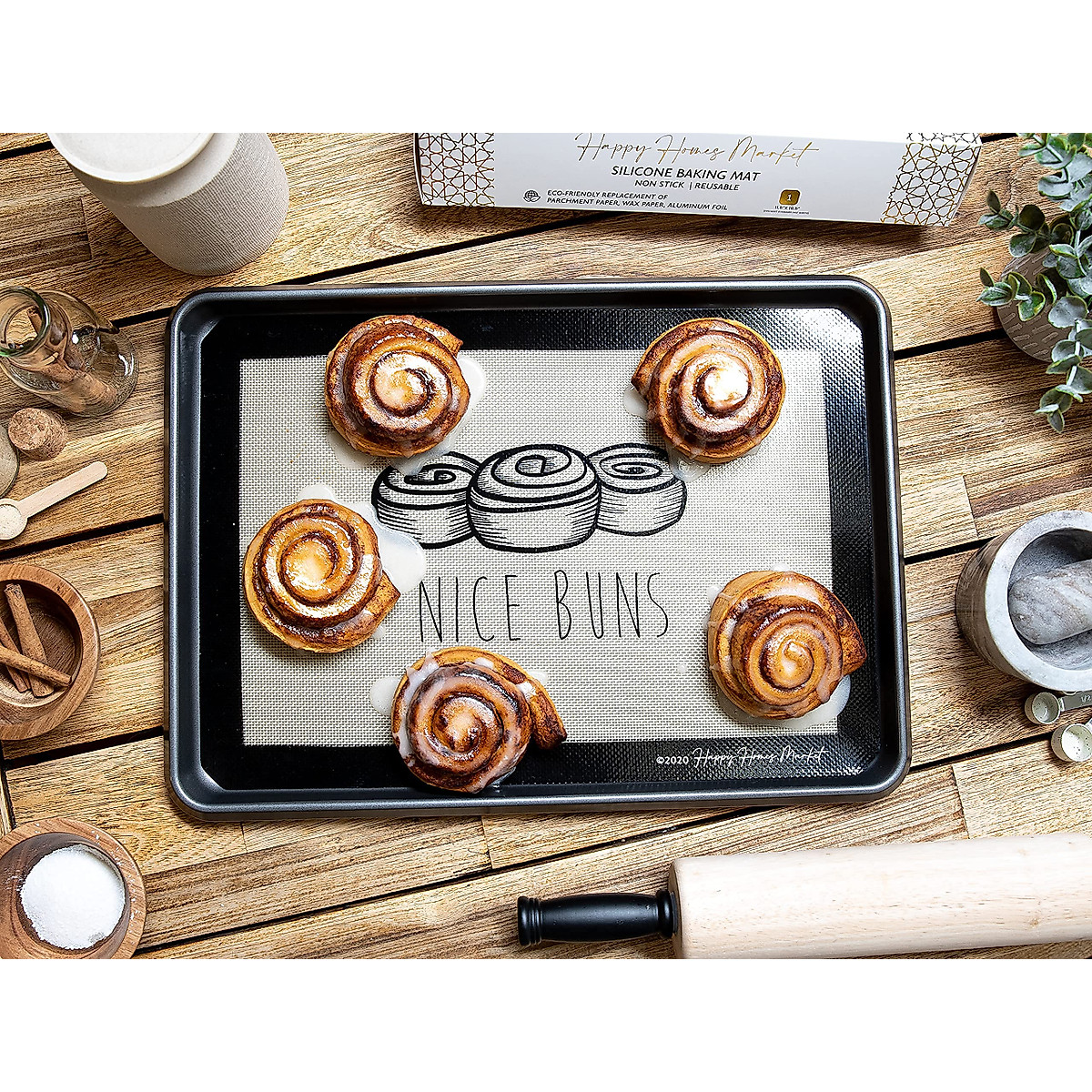 Happy Homes Market, Silicone Baking Mat, Non-Stick, Professional Grade Quality Baking Mat, Food Safe, BPA Free, Reusable, Eco-Friendly, Luxury Baking Sheet Liner- Set of 3 Standard Half Sheet Sizes