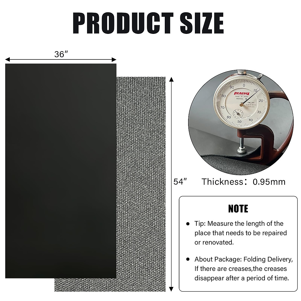 Faux Leather Fabric, 54"x36" Thick Durable Synthetic Upholstery Leather Vinyl, Soft Smooth Waterproof, Durable,Replacement Renovate for Wallets, DIY Projects, Furniture, Car Seats 1 Yard-Black