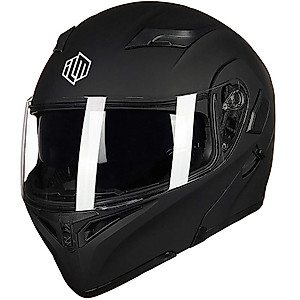 ILM Motorcycle Dual Visor Flip up Modular Full Face Helmet DOT 6 Colors Model 902 (M, Matte Black)
