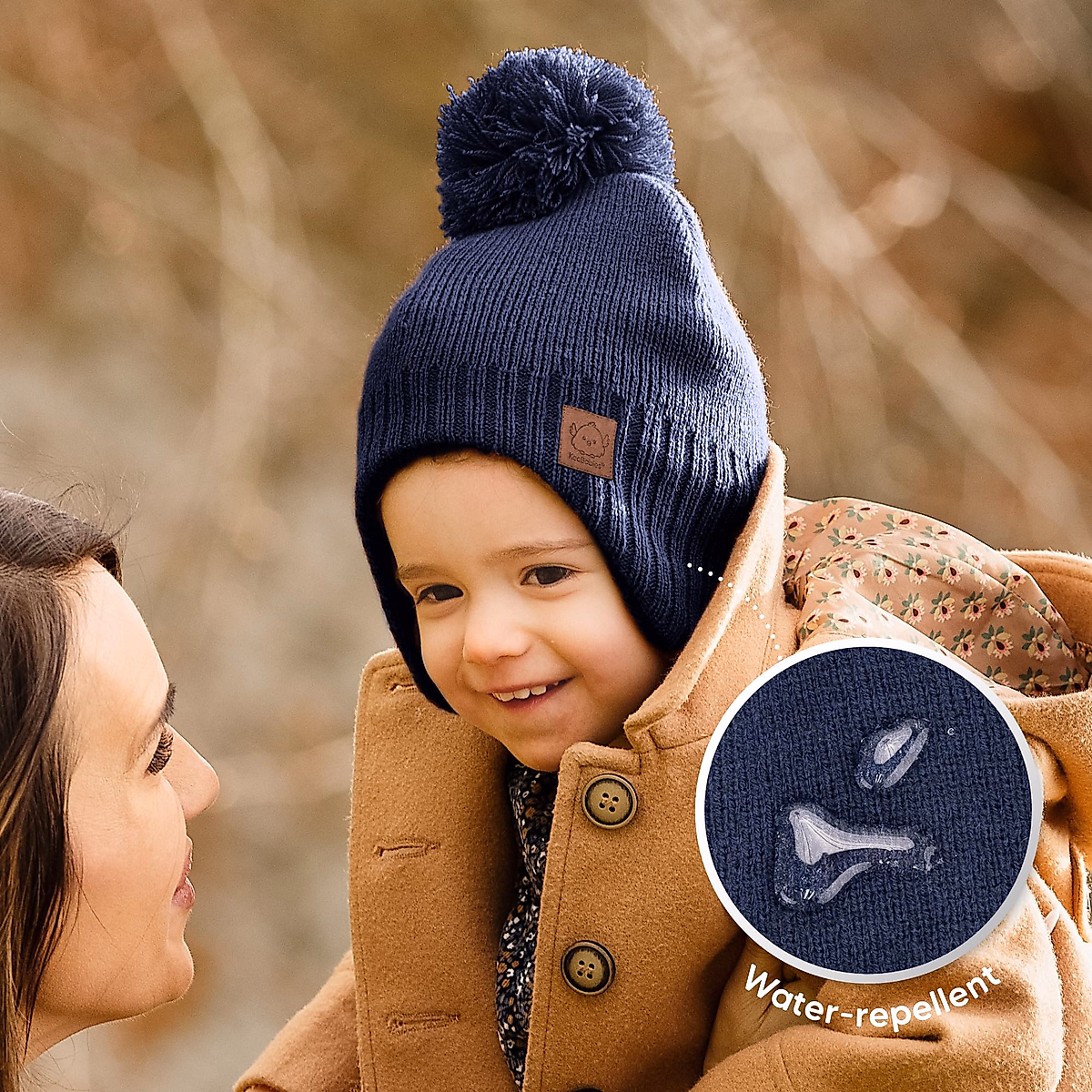 Baby Beanies, Baby Hats for Boys, Girls - Cute Toddler Winter Hat, Soft & Stretchy Beanies for Infant, Newborn 6-36 Months, Cozy & Warm with Earflap Muff & Pom (Navy)