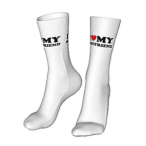 I Love My Hot Boyfriend 1 Socks Funny Socks Casual Crew Socks Compression Running Sock Moisture Wicking Novelty Christmas Gifts