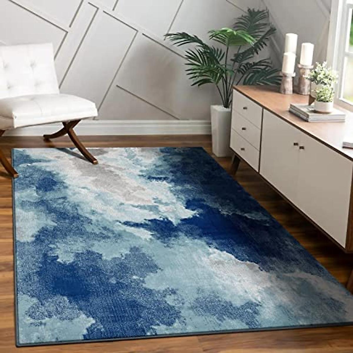 LUXE WEAVERS Modern Watercolor Painting Abstract Blue 5x7 Area Rug