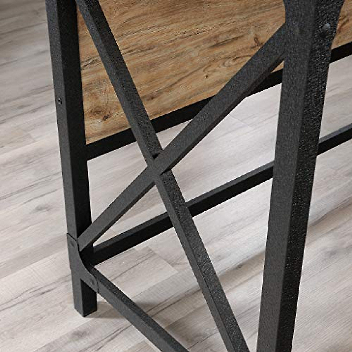 Sauder Steel River L-Shaped Desk, L: 59.84" x W: 57.32" x H: 29.53", Milled Mesquite Finish