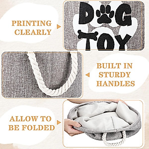 Wenqik 3 Pcs Dog Toy Storage Baskets Bin with Handle 13'' x 9'' Dog Toy Organizer Cute Dog Storage Bin Cotton Linen Gray Dog Toy Basket Box for Organizing Pet Toys Clothing