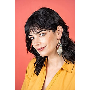 INK+ALLOY Women's Fringe Seed Bead Dangle Earrings Handmade Jewelry for the Modern Bohemian (Ivory Gold Muted Chevron)