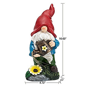 Garden Gnome Statue Outdoor Decor with Watering Can Solar Lights, Funny Knomes Figurines Watering Sunflower, Outside Decoration for Patio Yard Lawn Porch Ornaments Clearance Gardening Gift