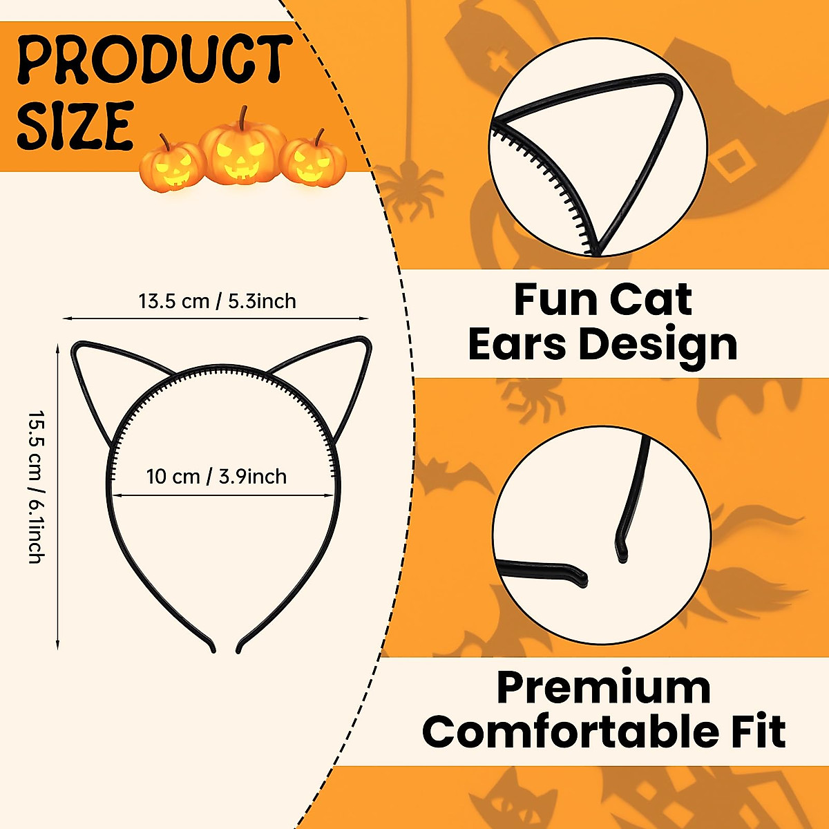 JGCWorker Black Cat Ears Headband for Women Girls, Halloween Cosplay Cat Costume Thick Plastic Wire Ears Headbands Hair Accessories for Adult Kids