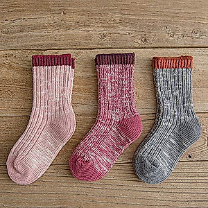 Baby Boys Girls Socks - 3 Pairs Toddler Thick Warm Seamless Chunky Knit Cotton Socks Kid Cotton Crew Socks (S(1-3Y), Girls)