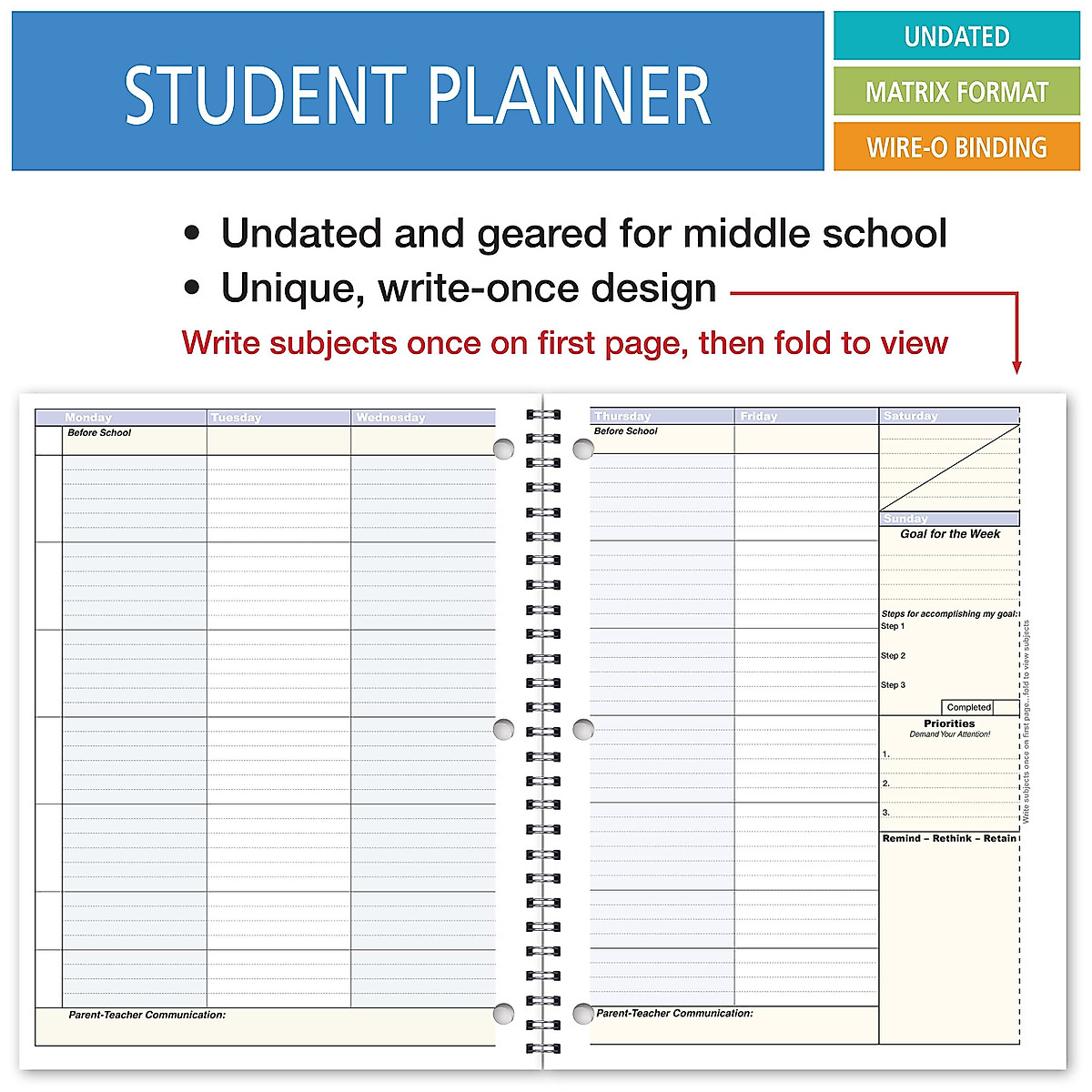 Elan Publishing Company Student Academic Planner 8 1/2 x 11" Weekly View (AOTAP-Undated)