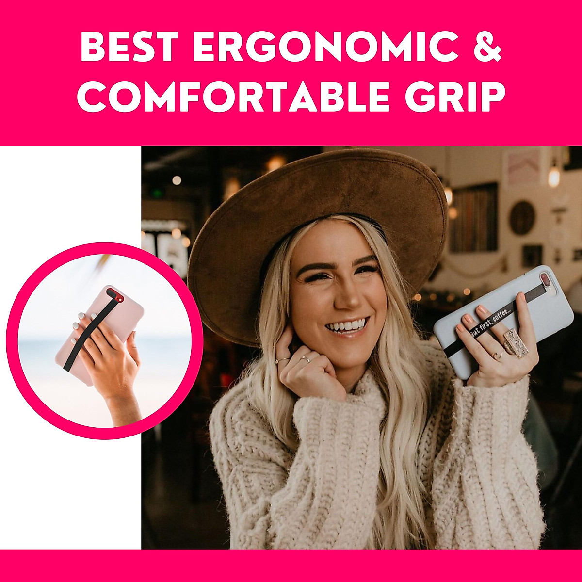 Phone Loops: Non-Elastic Phone Grip, Phone Strap, Phone Holder for Hand - Small, Light and Discreet Phone Loop Cell Phone Holder for Hand - Phone Finger Holder