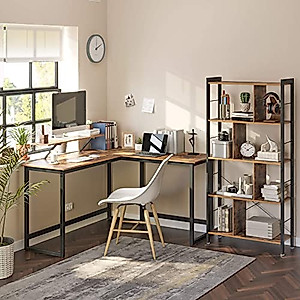 VASAGLE L-Shaped Computer Desk, Industrial Workstation for Home Office Study Writing and Gaming, Space-Saving, Easy Assembly, 55.1”D x 51.2”W, Rustic Brown