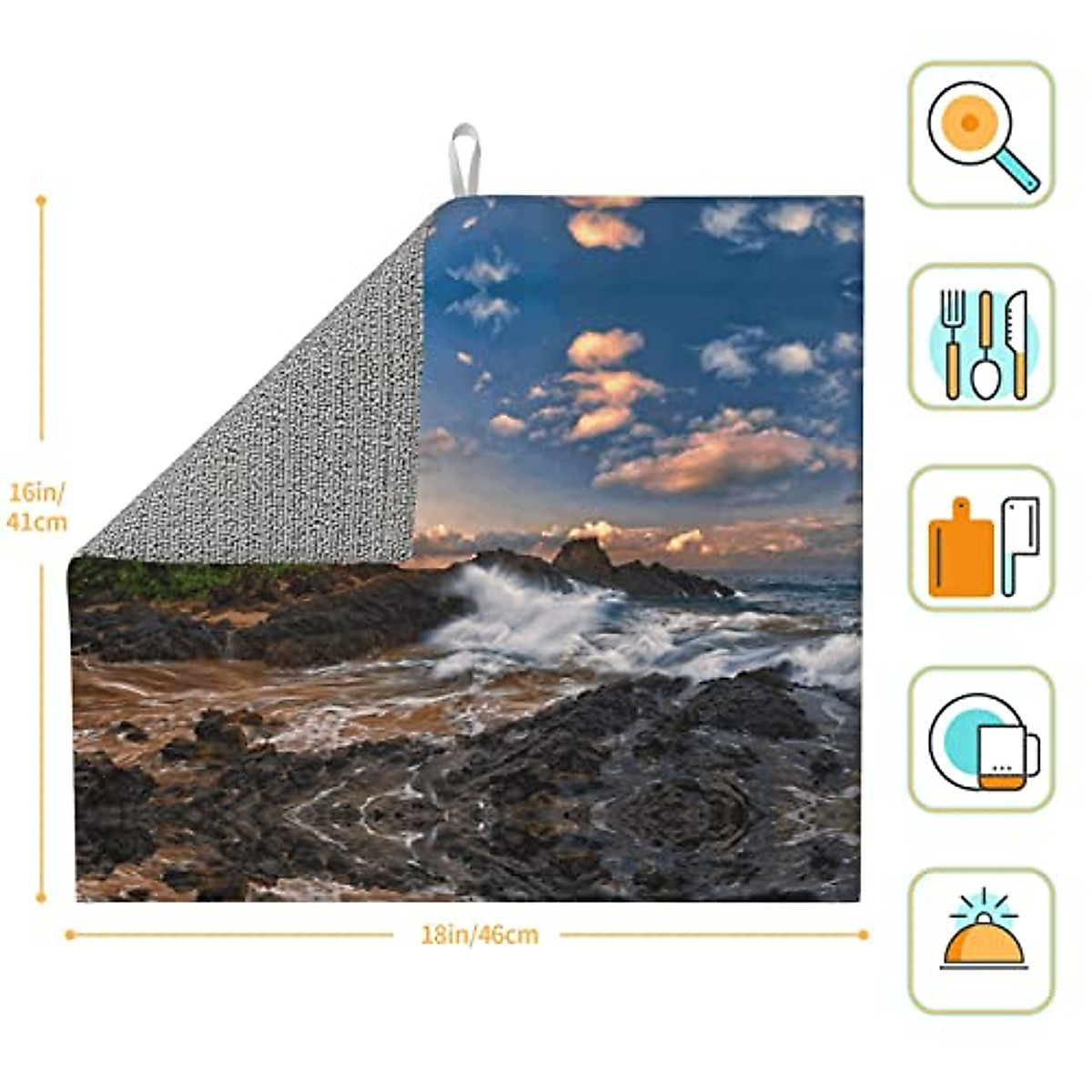 Palm Trees Clouds Tropical Coast Printed Drying Mat For Kitchen Ultra Absorbent Microfiber Dishes Drainer Mats Non-Slip Silicone Quick Dry Pad - 18 X 16inch