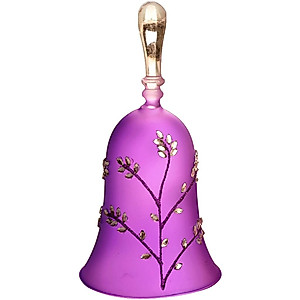 Handbell Set for Church Ornate and Elegant Leaf-Shaped Trim Handheld Bell, Home Kitchen Dinner Call Dinner Bell, Crisp Glass Collision Sound (Color : Purple, Size : 5.9 * 3 inches)