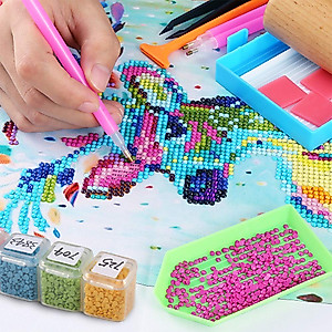 64 Slots Diamond Painting Storage Containers Portable Plastic Bead Storage Box with Diamond Painting Tools and Accessories Kit Apply to Full Drill & Partial Drill 5D Diamond Painting, Christmas Gift