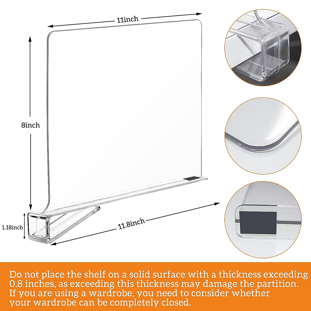 Suoyouman Acrylic Shelf Dividers for Closet Organization 6Pcs Closet Shelf Dividers for Shelves Shelf Organizer, Transparent Closet Shelf Divider for Purse Shelf Organizer Bedroom and Office Shelves