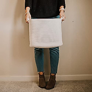 Parker Baby Rope Storage Cube Bin - 11 Inch Nursery Cubby Storage Bin Cubes for Cube Organizer, Closet Organizers and Storage Toy Bin, Rope Baskets Bins for Toy’s Storage - White