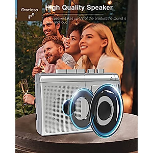 Gracioso Portable Cassette Player Recorder with Bluetooth Transmitter, AM FM Walkman Cassette Player with Headphone Jack & Big Speaker,Microphone Jack, 2*AA Battery Opearated Cassette Tape Player