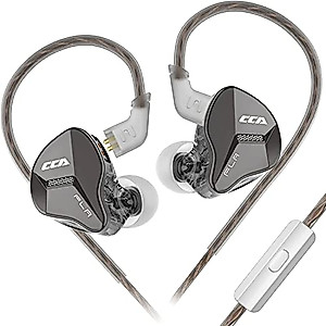 erjigo in-Ear Monitors, CCA FLA HiFi Stereo Stage/Studio IEM Wired Noise Isolating Sport Earphones/Earbuds/Headphones with Detachable Cable for Musician Audiophile (Black, with Microphone)