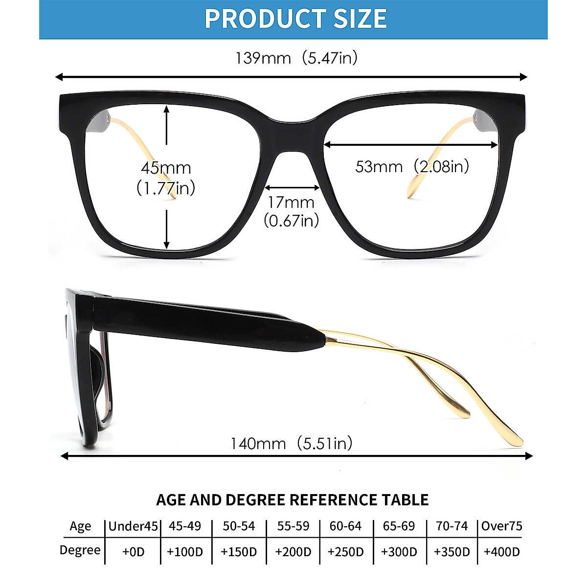 JM 3 Pack Classic Square Reading Glasses for Women Men, Retro Trendy Oversized Square Blue Light Blocking Readers +1.75