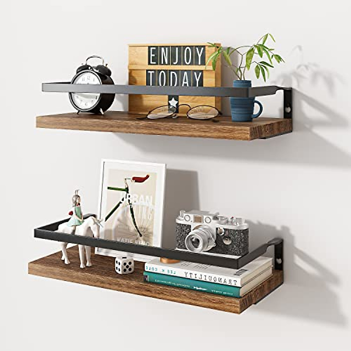 Fixwal 4 Set Floating Shelves Bathroom Shelves Wall Mounted Storage Shelves with Towel Bar for Living Room Kitchen Bedroom Bathroom Office Over Toilet