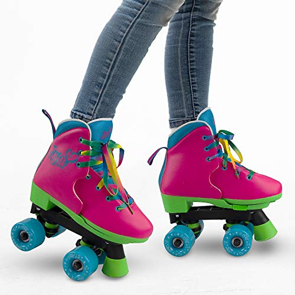 Circle Society Classic Adjustable Indoor & Outdoor Childrens Roller Skates - Jojo Siwa Rainbow - Sizes 3-7, 170035,Multi