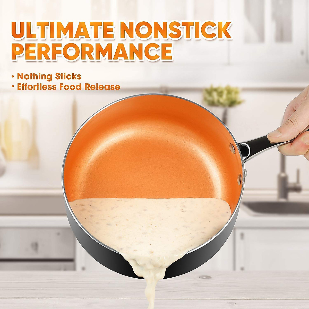 MICHELANGELO 1 Quart + 2 Quart Saucepan Set with Lid, Ultra Nonstick Coppper Sauce Pan with Lid, Small Pot with Lid, Ceramic Nonstick Saucepan 1 + 2 quart Set, Small Sauce Pot, Copper Pot 1+2 Qt, Cera