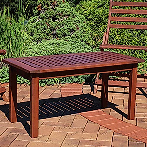 Sunnydaze Meranti Wood Coffee Table with Teak Oil Finish - 17.75 x 35.5 Inch Modern Rectangle Outdoor Center Table - Perfect Decorative Patio Furniture Accent for The Patio, Deck, Front Porch or Yard
