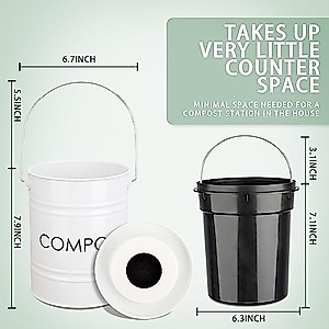 Vipush Compost Bin Kitchen Countertop Compost Bin with lid – Small Compost Bin Includes Inner Compost Bucket Liner & 3 Charcoal Filters, White