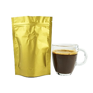 QQ Studio Foil Coffee Packaging Bags with Zipper and Degassing Valve for Whole and Ground Coffee (Gold, 18.5oz (Pack of 50 Bags))