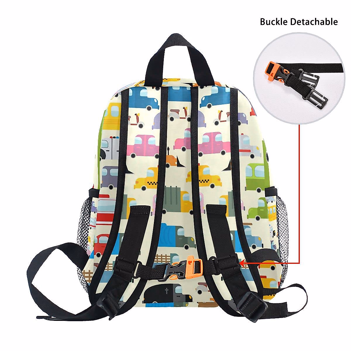 Glaphy Custom Kid's Name Backpack School Bus Trucks and Police Car Cartoon Cute Toddler Backpack for Daycare Travel Personalized Name Preschool Bookbag for Boys Girls