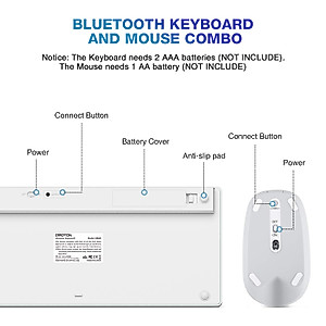 OMOTON Bluetooth Keyboard and Mouse for iPad (10th/ 9th/ 8th), Wireless Keyboard and Mouse Compatible with iPad Pro 12.9/11 inch,iPad Air 5th/ 4th, and Other Bluetooth Enabled Devices, Silver White