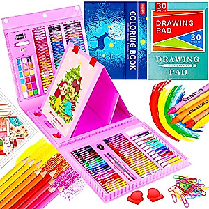 iBayam Art Kit, Art Supplies Drawing Kits, Arts and Crafts for Kids, Gifts for Teen Girls Boys 6-8-9-12, Art Set Case with Trifold Easel, Sketch Pad, Coloring Book, Pastels, Crayons, Pencils