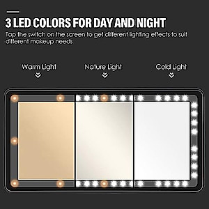 Car Visor Vanity Mirror, 1X/10X Magnification Rechargeable Sun Visor Mirror with 60 LED 3 Light Modes Adjustable Light Up Car Mirror with Touch Screen