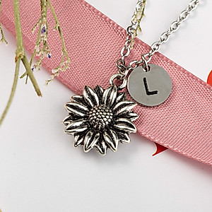 JoycuFF Sunflower Necklace Dainty A Initial Letter Jewelry Daisy Flower Pendant Monogram Inspirational Gifts for Her Women Daughter Sister Wife Best Friend