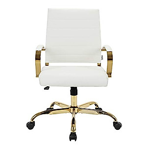 LeisureMod Benmar Modern Mid-Back Adjustable Swivel Leather Office Chair with Gold Frame (White)