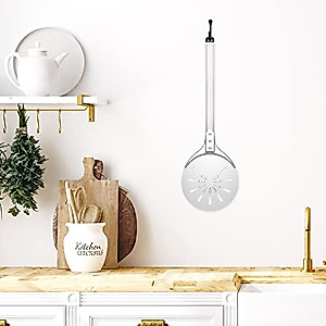 Pizza Turning Peel 8-inch Round Head Pizza Turner, Anodized Aluminum Perforated Pizza Peel Spinner with Long Handle, Pizza Oven Accessories