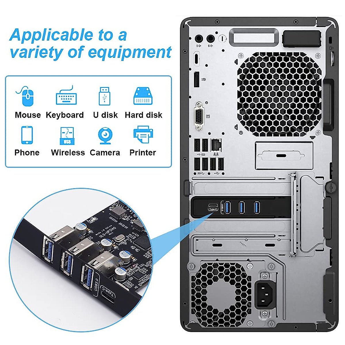 PCI-E to USB 3.0 4 Ports(1 X USB-C - 3 X USB-A) Expansion Card, PCI Express USB Add in Expansion Card, Internal USB3 Hub for Desktop PC Host Card Support Windows 10/8/7/XP and MAC OS 10.8.2 Above