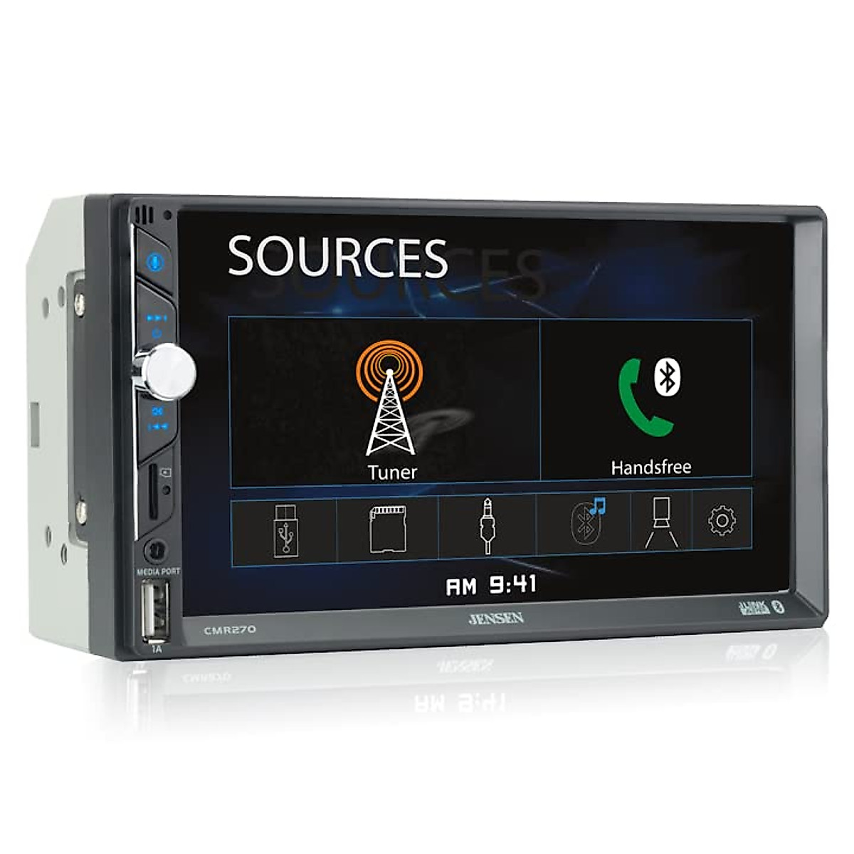 Jensen CMR270 7-inch LED Digital Media Touch Screen Double DIN Car Stereo | Push to Talk Assistant | Backup Camera Input | Bluetooth | USB Fast Charging | microSD | No CD/DVD