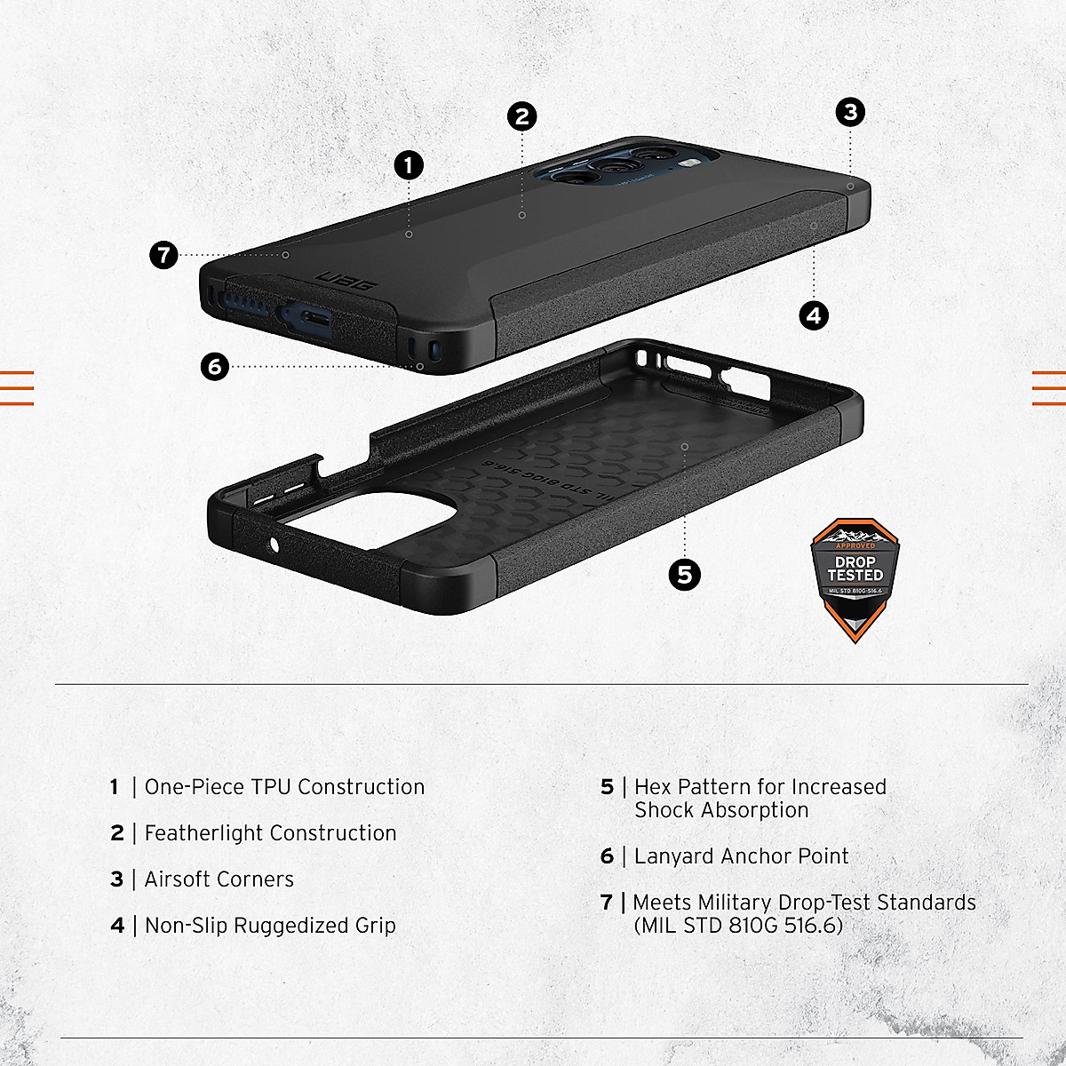 URBAN ARMOR GEAR UAG Case Made for Motorola Edge+ Plus 5G UW, Edge+ Plus 2022 Scout Black, Rugged Heavy Duty Shockproof Impact Resistant Slim Fit Protective Cover