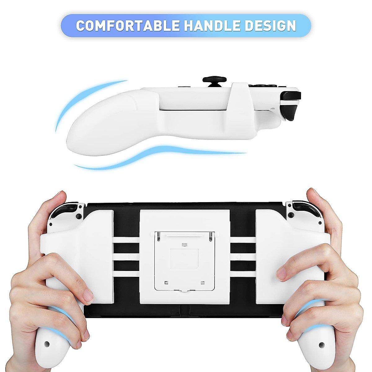 FANPL Multi-function Adjustable Grip for Nintendo Switch & Switch OLED Controller and Joycon, Ergonomic Handle Grip Comfortable, Foldable, Standable, Accessories with 8 Thumb Caps 2 Game Card Slots